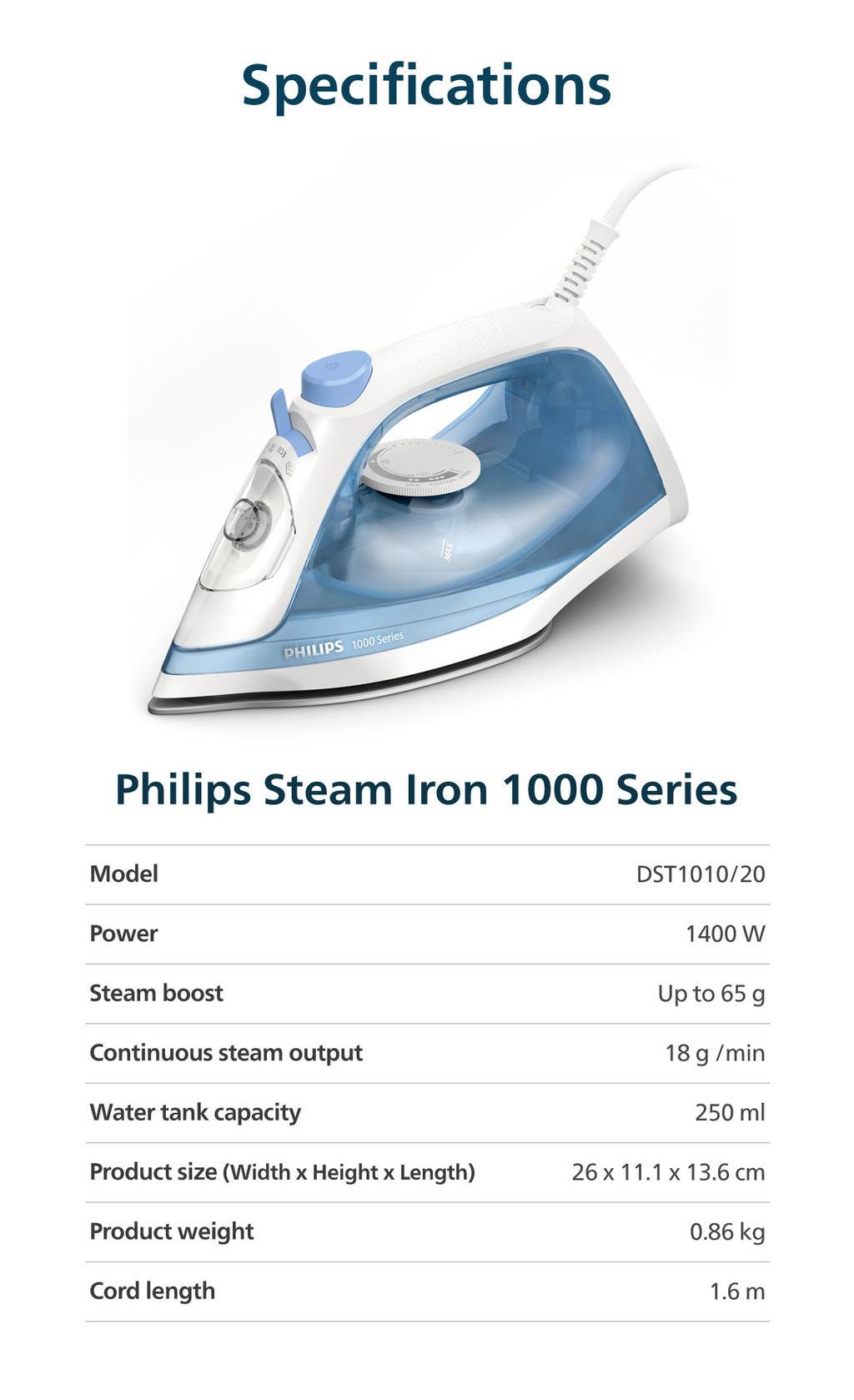 Philips 1000 Series Steam Iron (1400W) DST1010 | DST1010/20 | Shopee ...