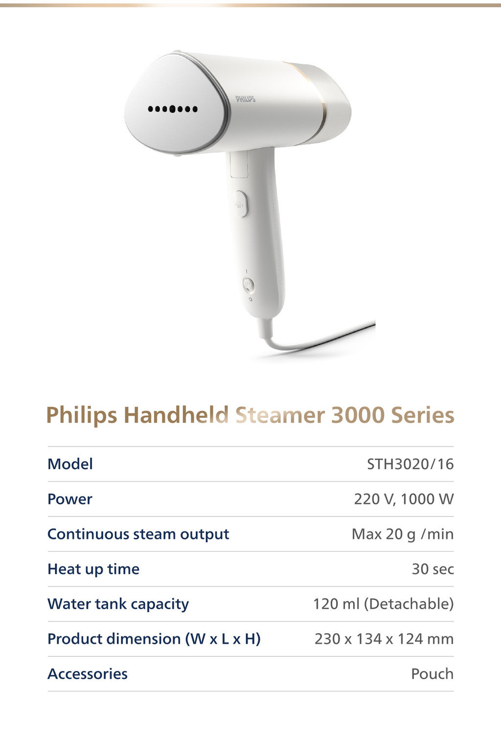 Philips Garment Care 3000 Series Handheld Steamer STH3020/STH3020/16 ...