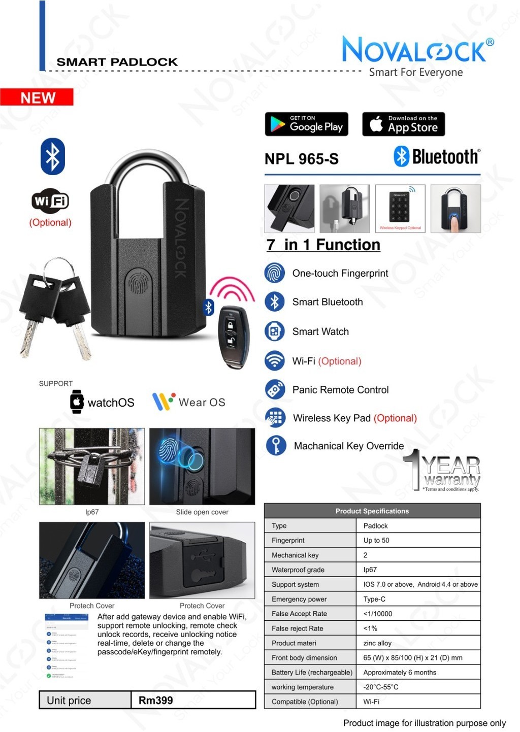 Novalock NPL 965S Digital Smart PadLock with Remote Control Bluetooth ...