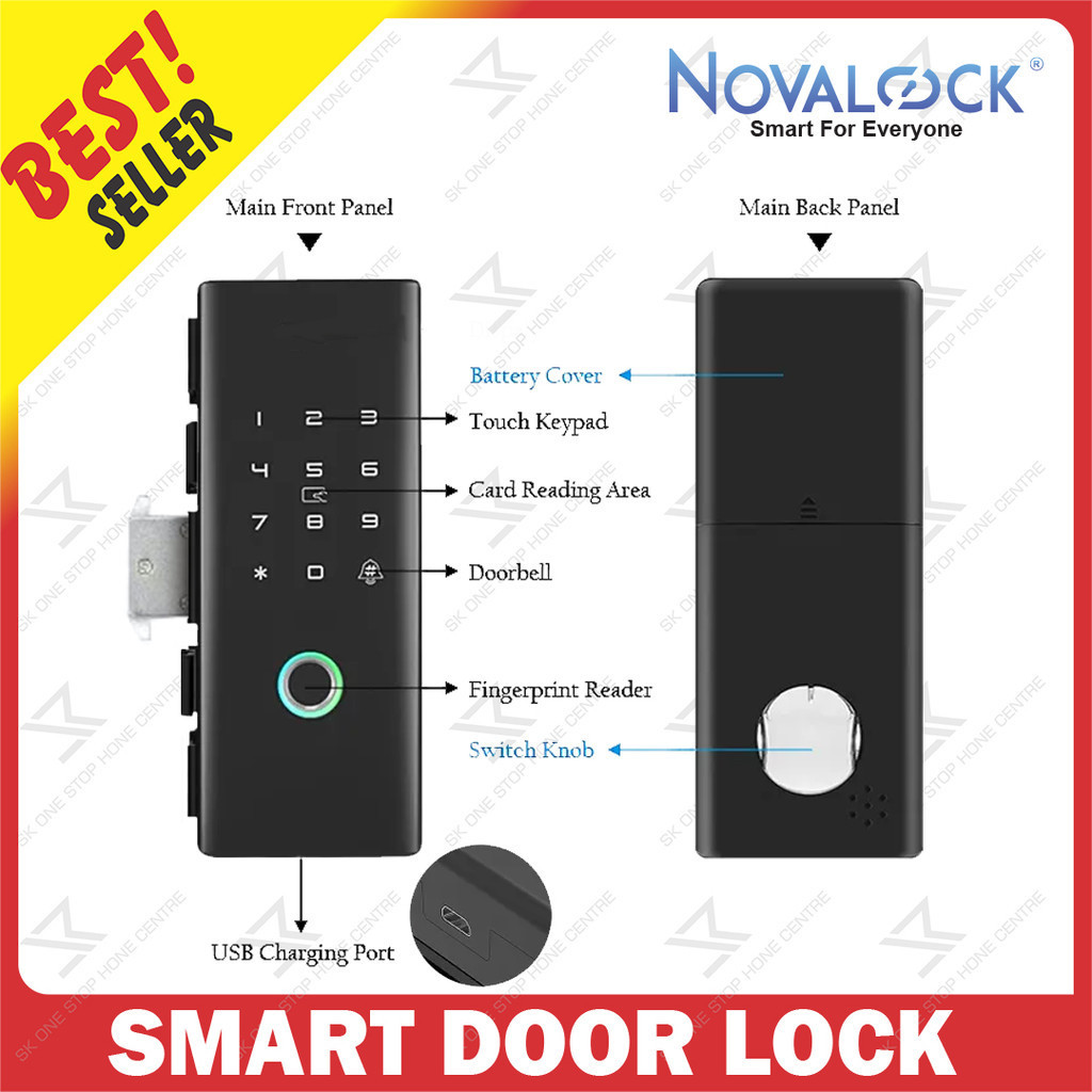 Novalock NDR 05 Bluetooth APP SMART Aluminium Glass Door Fingerprint ...