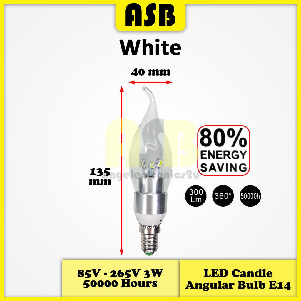 (1pc) LED Candle Bulb / Candle Angular Bulb ( Tail ) 3W ( E14 ) ( White ...