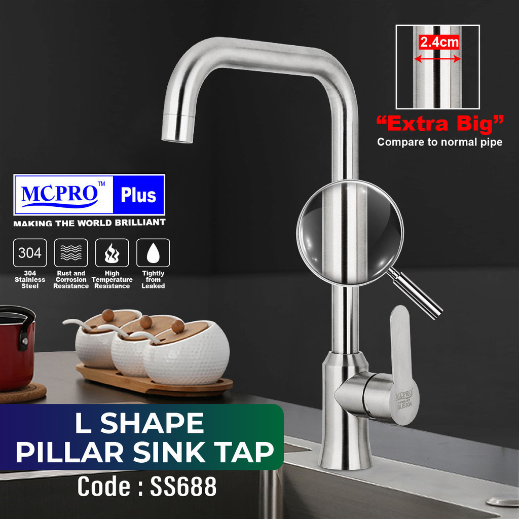 MCPRO Stainless Steel SUS304 Kitchen Extra Big SINK PILLAR TAP SS700/WALL TAP SS701/L SHAPE ...
