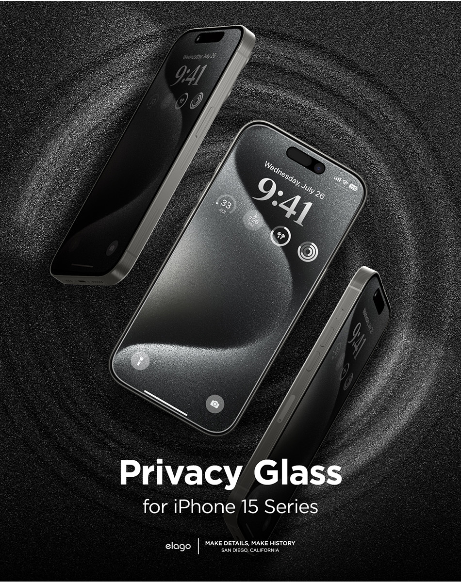 Elago iP15 Pro & Pro Max Privacy Glass+ Screen Protector Compatible ...