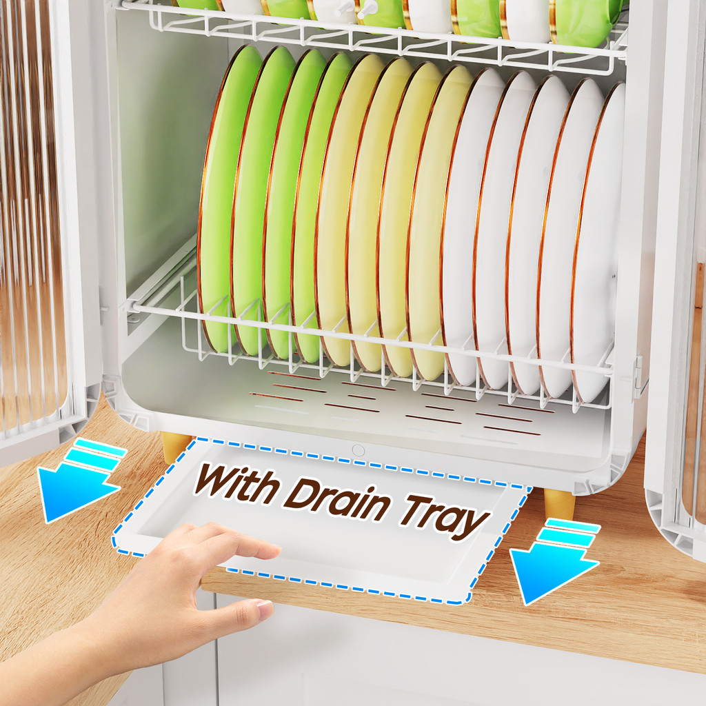 Cambond 2/3 Layers Large Kitchen Cabinet Metal Dish Rack with Cover ...