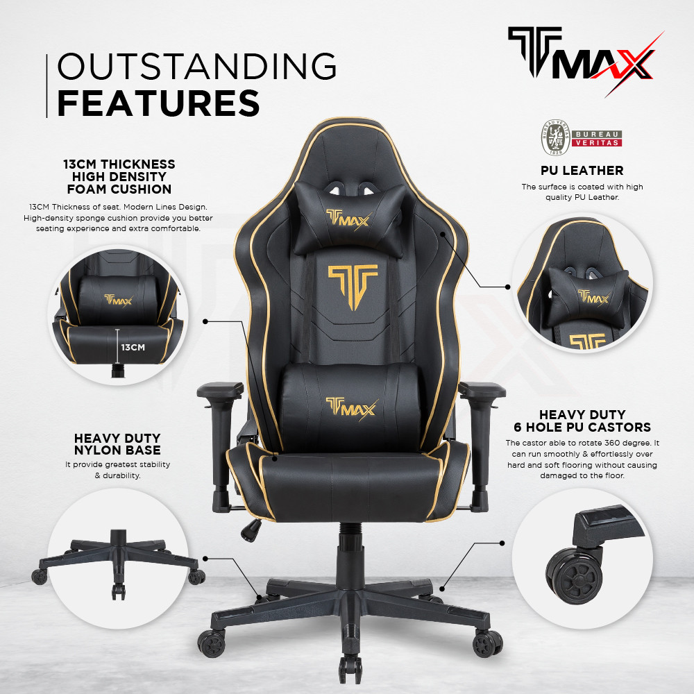 TMAX RX-MAX Gaming Chair with 4D Armrest Professional Design Adjustable ...