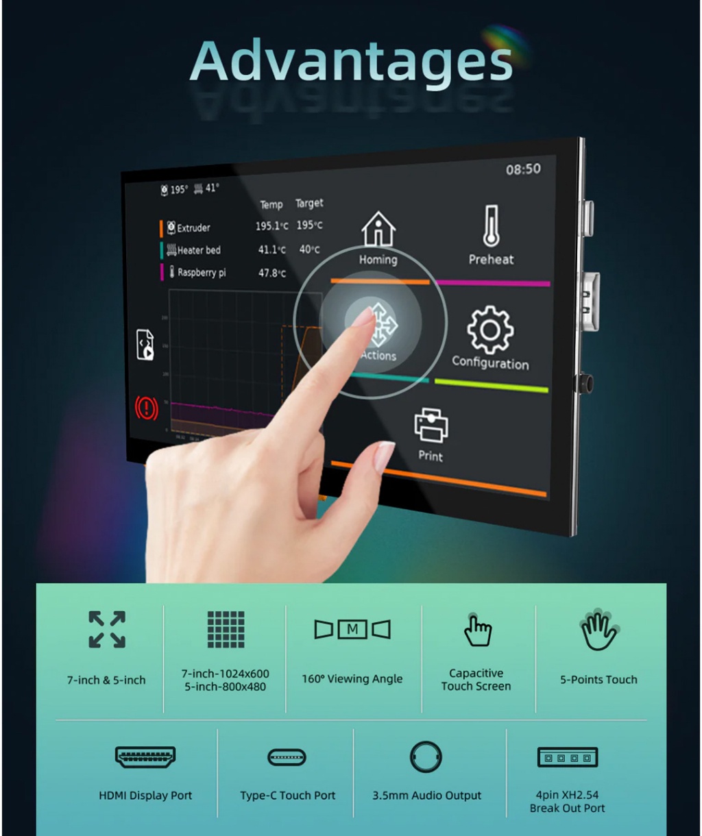 BIGTREETECH BTT HDMI5 HDMI7 V1.1 Large Size Touch Screen for Klipper ...