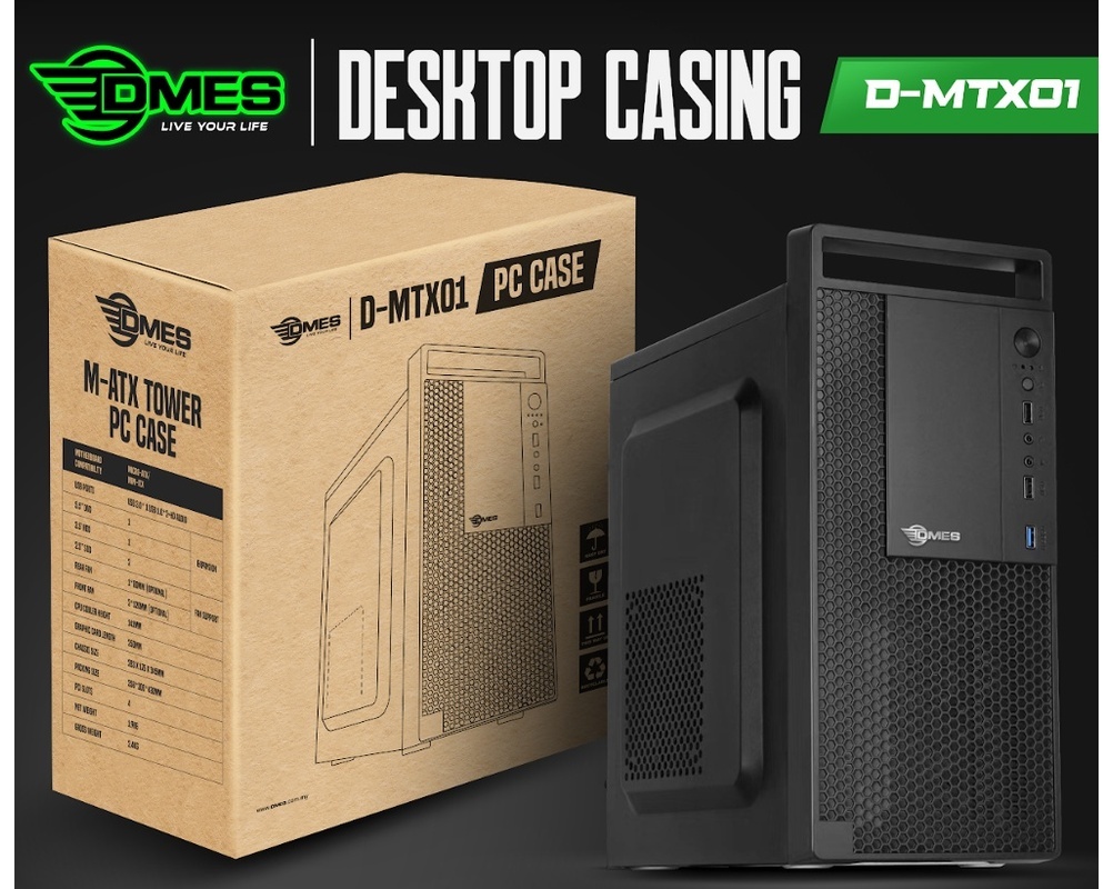 DMES D-MTX01 ATX / Micro ATX / Mini-ITX Office Home PC Desktop Casing / 3.1kg / 1Year Warranty ...