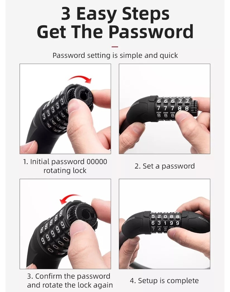 【MY Delivery】ROCKBROS Cycling Lock Steel Five-digit Code Anti-theft 1 ...