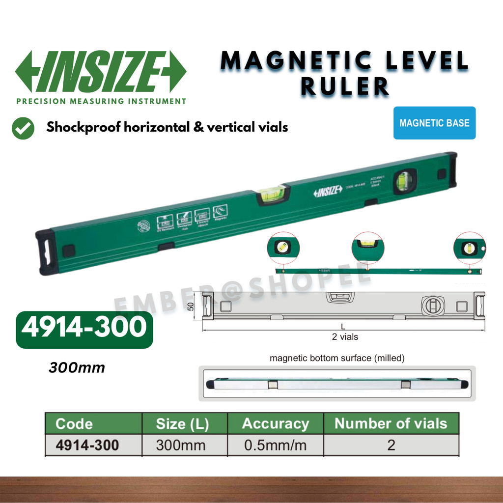 INSIZE Magnetic Water Level Horizontal Vertical Ruler Spirit Level ...
