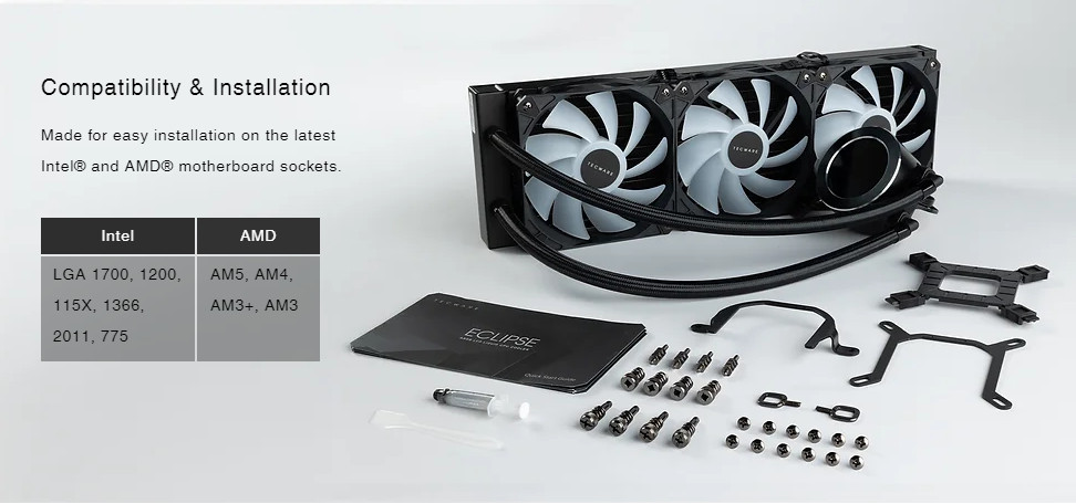 TECWARE Eclipse 240 | 360 LCD Screen AIO Liquid Cooler - BLACK / WHITE ...