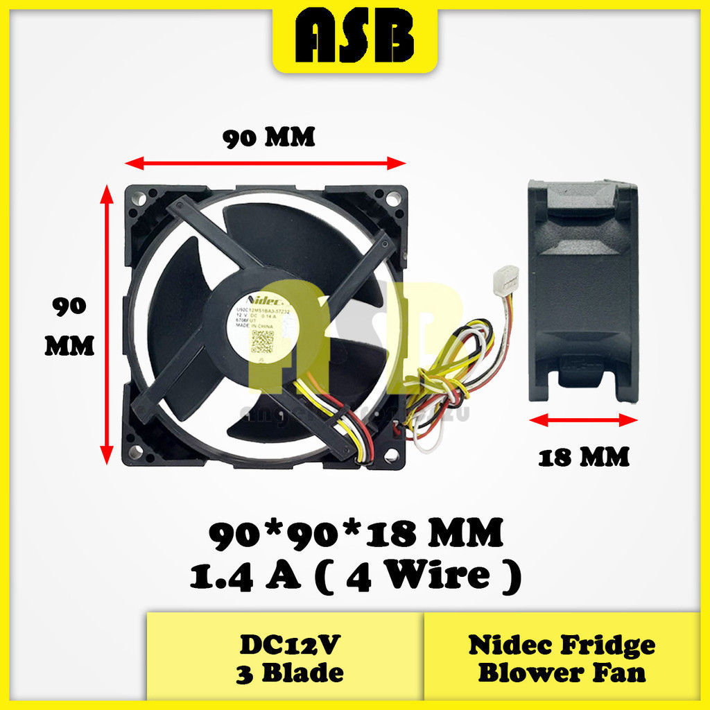 (1pc) Freezer Fridge Blower Fan Nidec DC12V 0.16A / 0.14A / 1.4A ( 3 ...