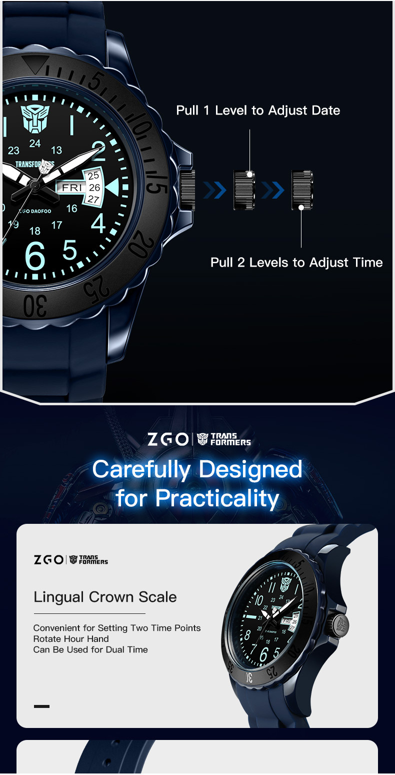 ZGO x Transformers jam tangan Optimus Prime Autobot Sports Waterproof ...