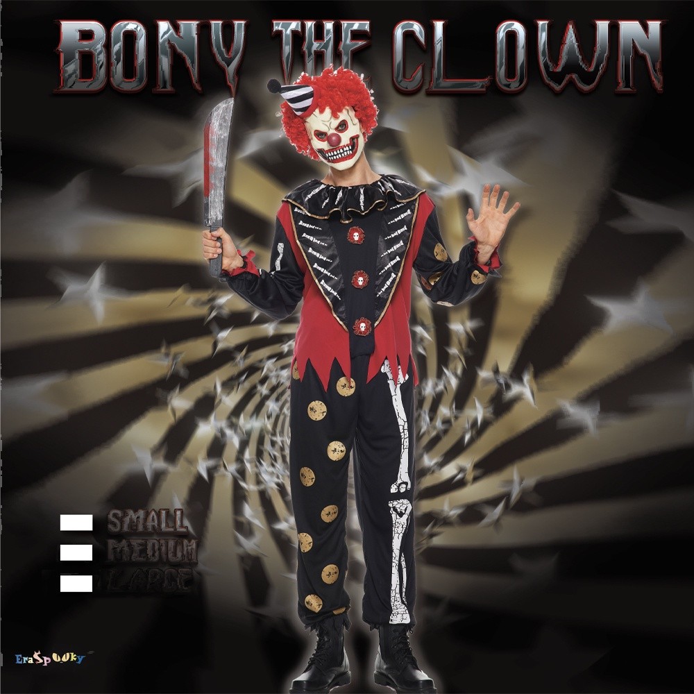 Ready Stock Men's Horror Skeleton Clown Halloween Costume Male Scary ...
