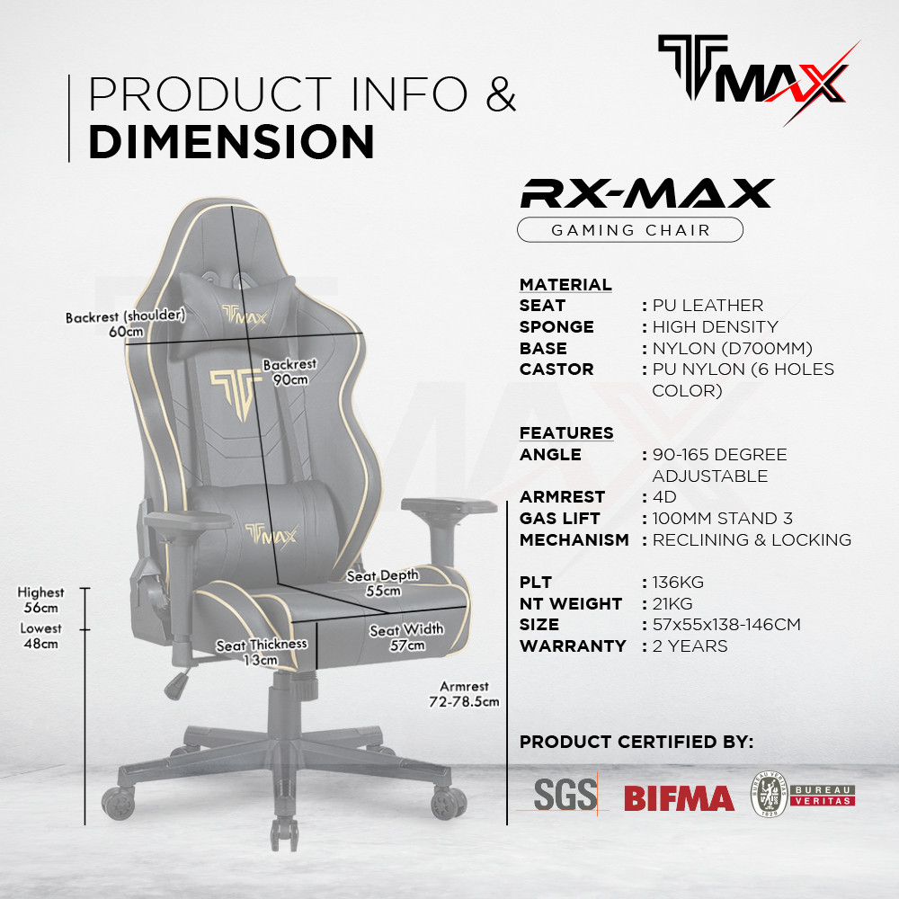 TMAX RX-MAX Gaming Chair with 4D Armrest Professional Design Adjustable ...
