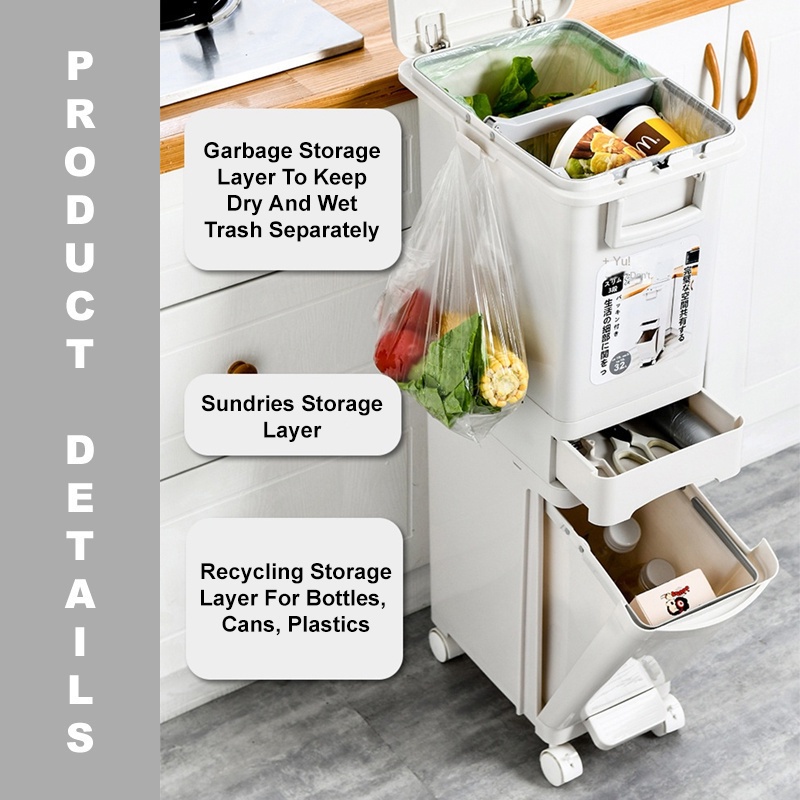 SKPLUS 29L/32L Movable Dustbin Large Capacity Recycle Rubbish Bin ...