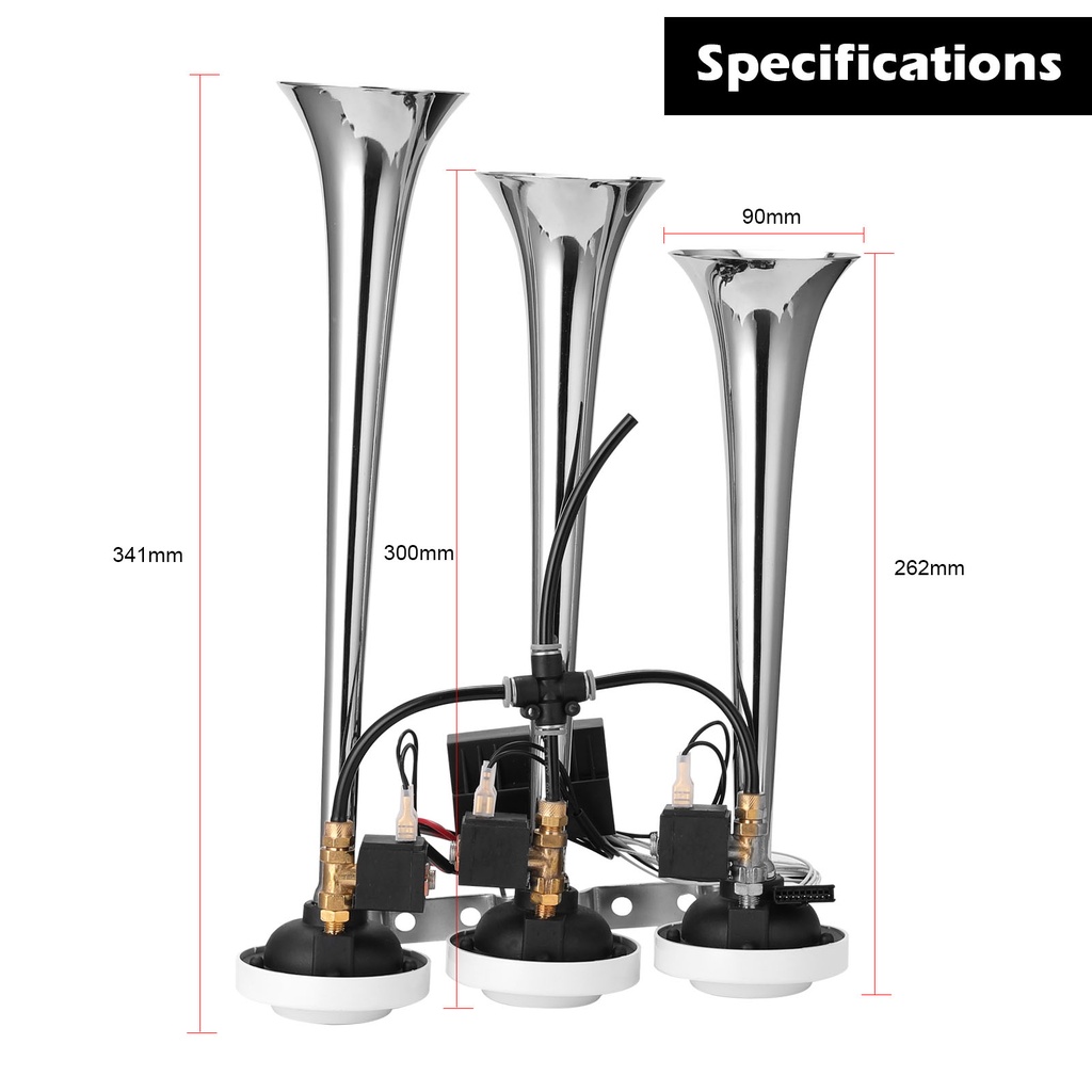 110db Three-Tube Horn Car Horn 12.0V/24V Universal Car Horn Loudspeaker ...