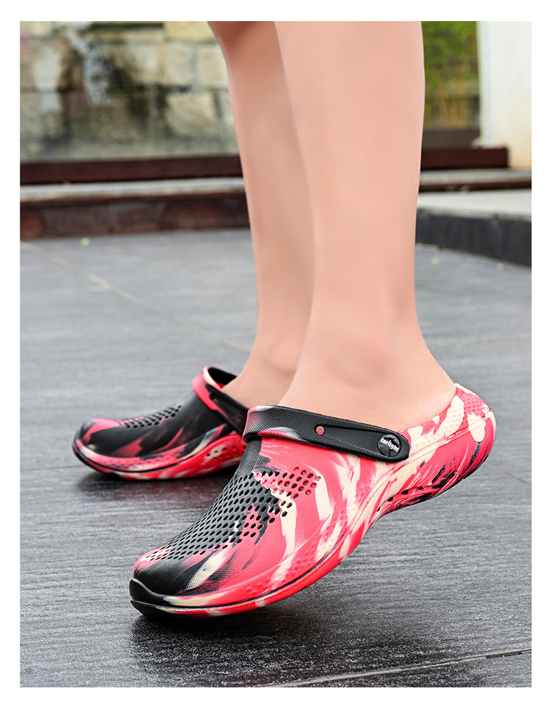 Tramp sense hole shoes men's summer outside wear hollow Baotou drag non ...