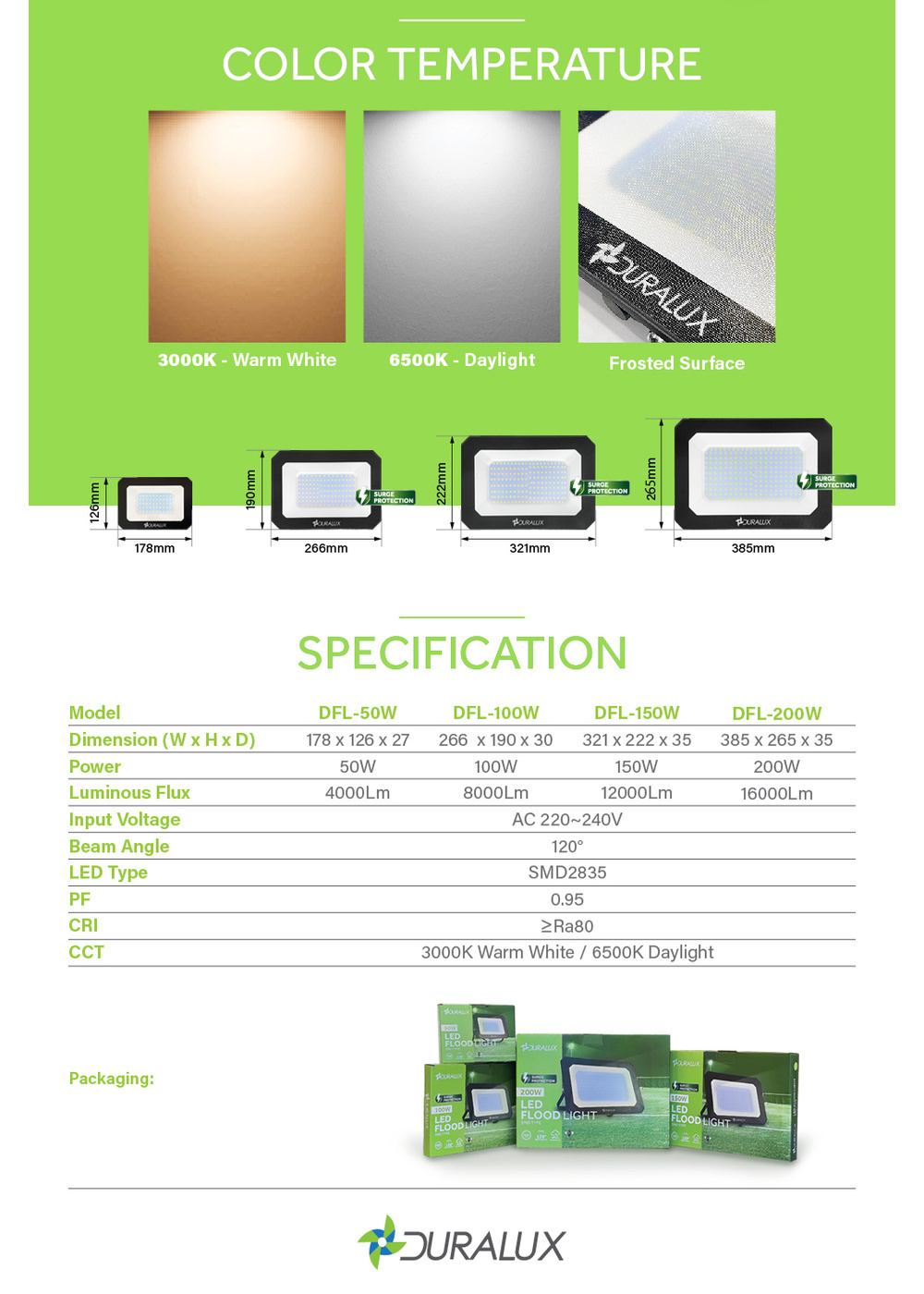 Duralux Led Flood Light Dfl-200w -Smd, Surge Protection, Ip65, Warm ...