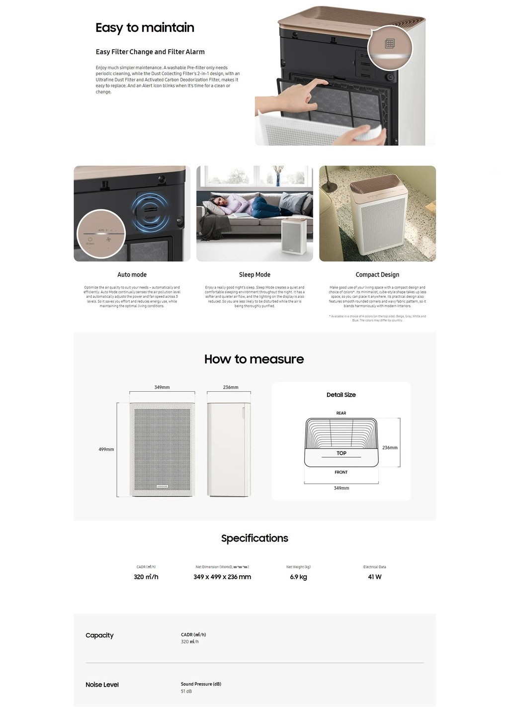 Samsung Smart Air Purifier 40m² with Anti-bacterial filter ...