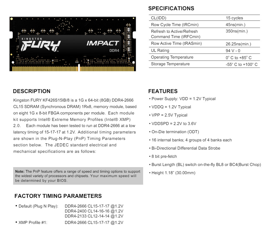 Kingston Fury Impact Sodimm 8GB / 16GB / 32GB DDR4 2666MHZ Memory Ram ( Laptop Ram ) | Shopee ...