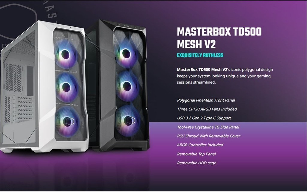 Cooler Master MasterBox TD500 Mesh V2 ARGB TG ATX Chassis # CM-TD500V2 ...