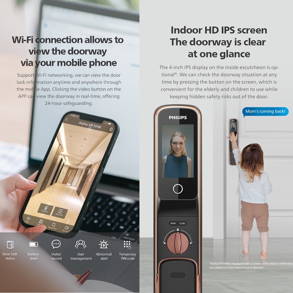 PHILIPS Alpha VP-5HWS Push-Pull Smart Video Door Lock (Wi-Fi, Two-Way ...