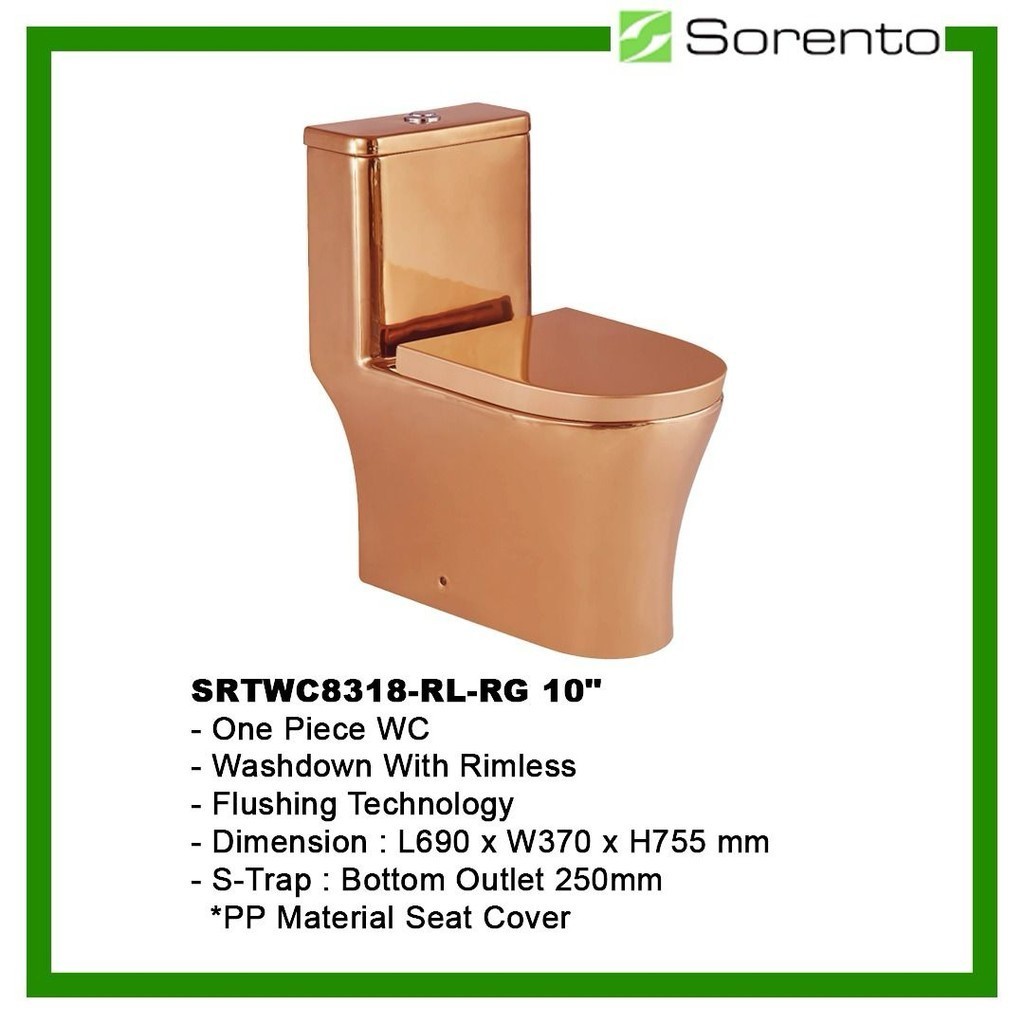 SORENTO WC SRTWC8318-RL-RG/GY/BL/MBL 10" One Piece Bathroom Water ...