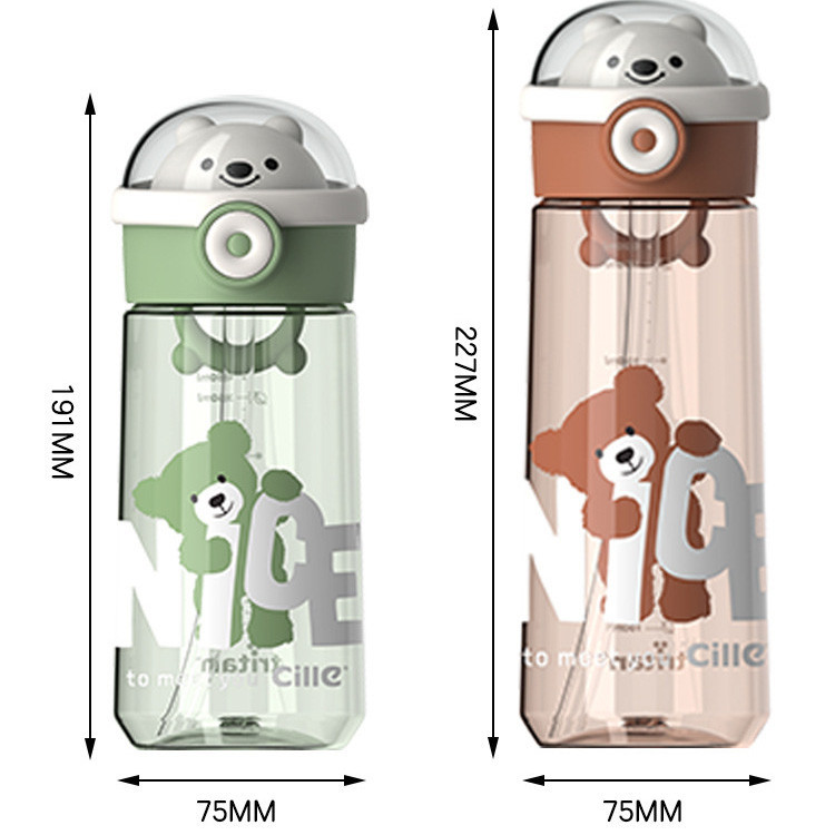 Cille 480ml/620ml Bear Cap Design Cute Leakproof Tritan BPA-Free Water Bottle With Handle ...