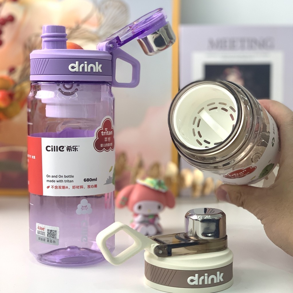 Cille 620ml/860ml/1.24L Direct Drink Large Capacity Leakproof Tritan BPA-Free Water Bottle ...