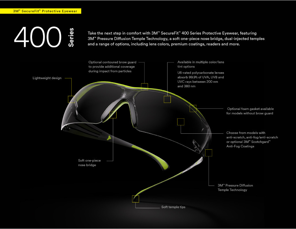 3M™ SF400 Series Safey Glasses/SecureFit Impact Resistant Eyewear [1 ...