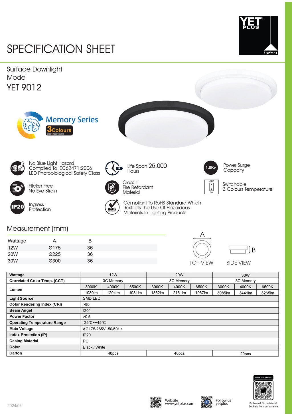 YETPlus Lighting Memory YET9012 9013 SIRIM 3C 3 Colour Changing LED ...