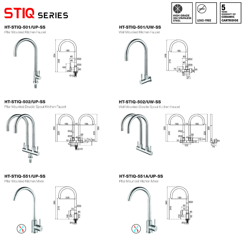 HAUSTERN STIQ-502X/UP-SS SUS304 Stainless Steel Pillar Mounted Double ...