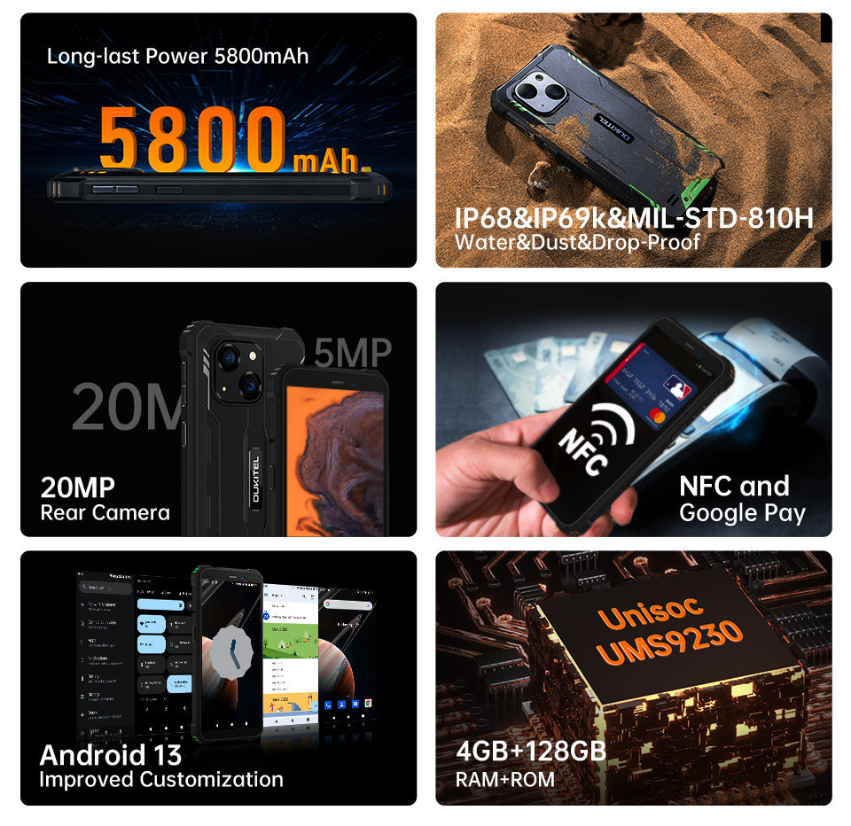 OUKITEL WP32 12GB+128GB 6300mAh Android IP68/IP69K Mobiles 5.93"HD+ ...