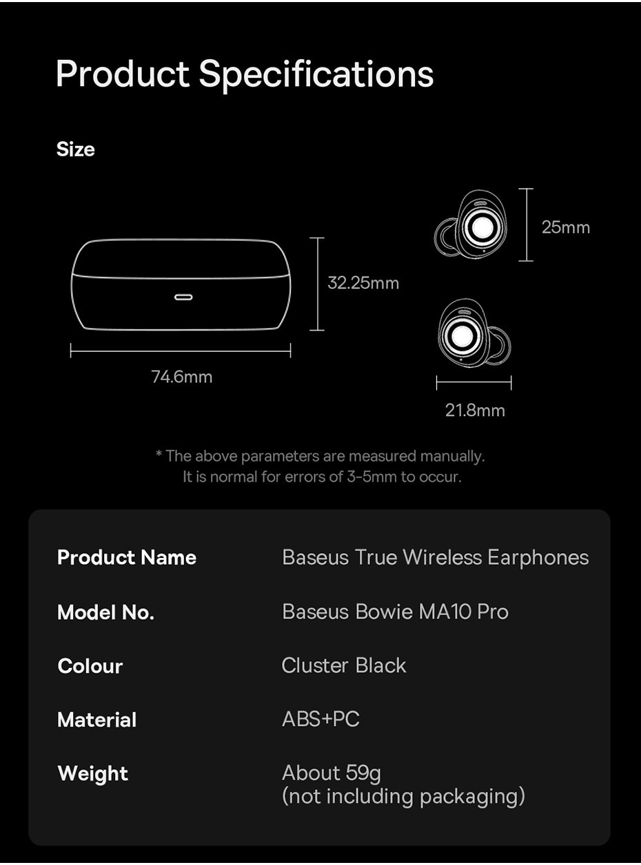 Baseus MA10 ANC Wireless Earphone Bluetooth 5.3 48dB Noise Cancelling ...