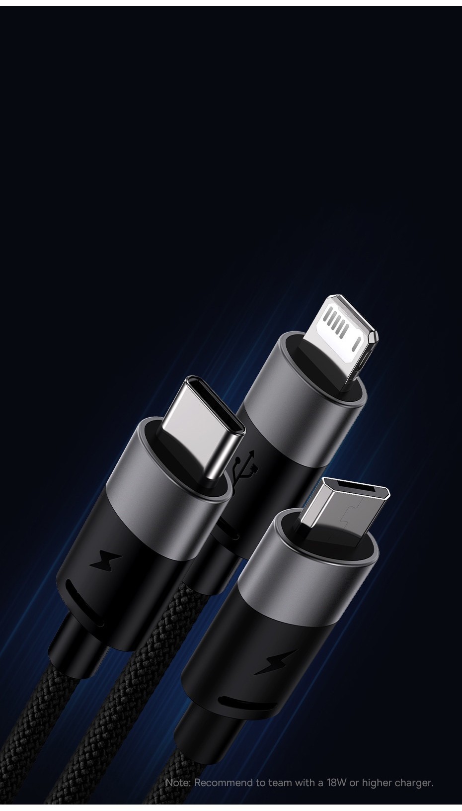 Baseus 3 In 1 USB C Cable Lighting 3.5A Charger Cable Micro USB C Type ...