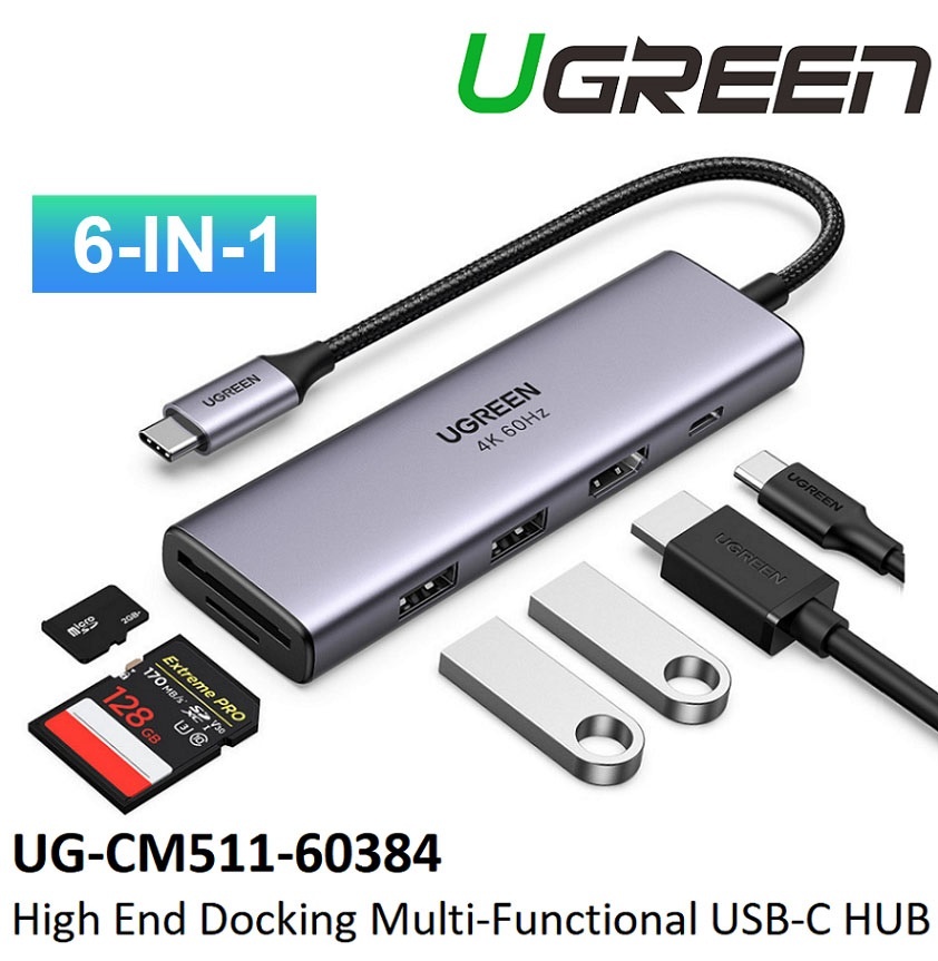Ugreen UG-CM511-60384 HIGH END DOCKING USB-C 3.1 TO 2*USB-A 3.0+HDMI 4K@60HZ+SD/TF+PD CONVERTER ...