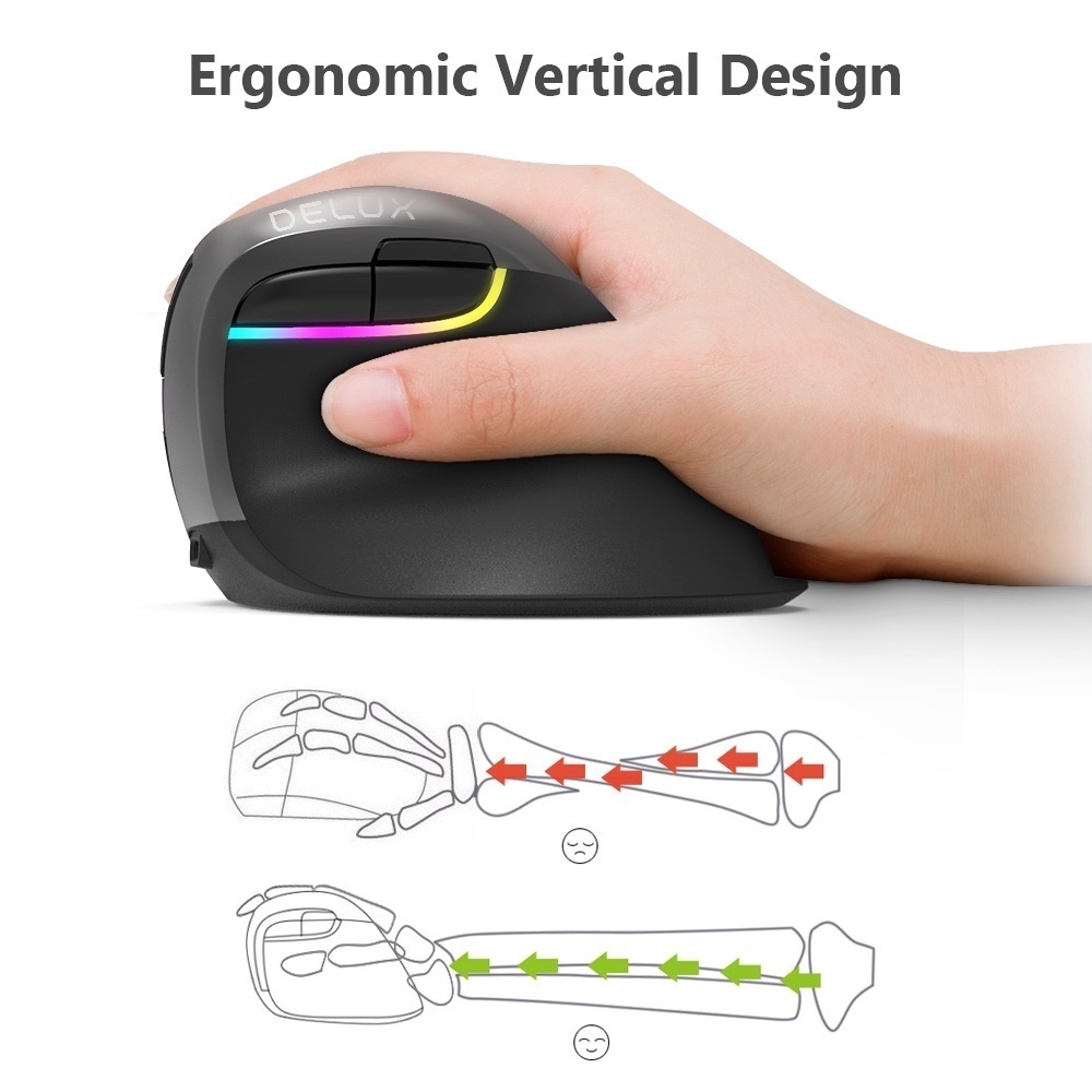 【NORGB】Delux M618 Mini Ergonomic Vertical Mouse Wireless Gaming Mouse ...