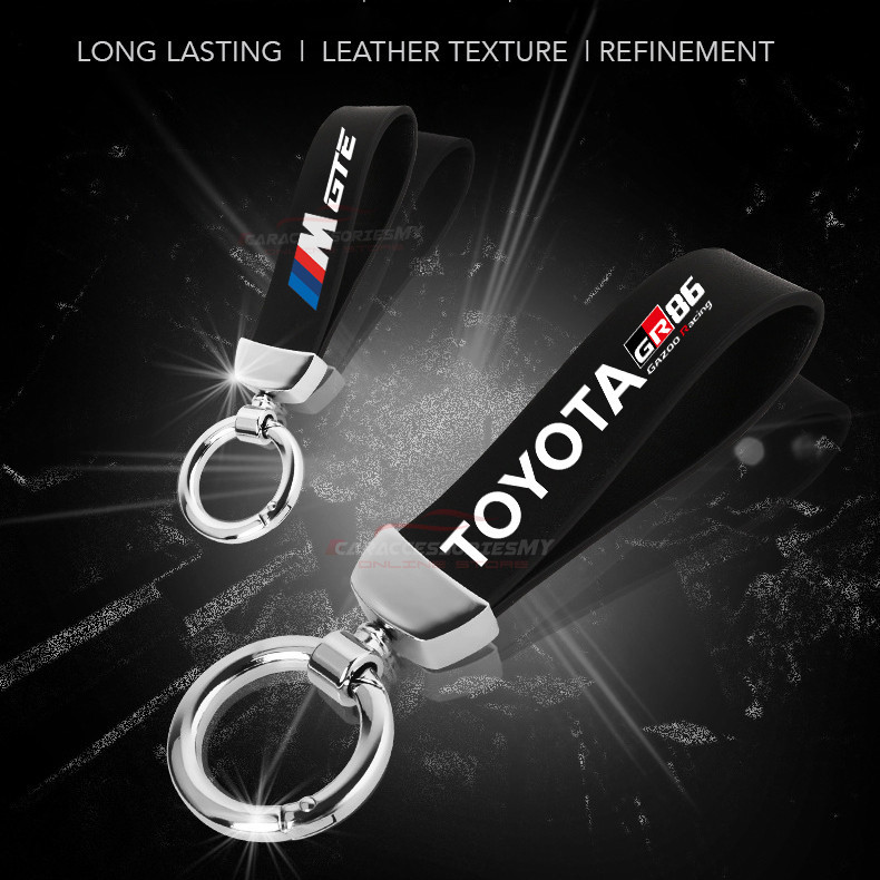 Leather metal car logo keychain kunci kereta toyota gr nissan nismo bmw ...