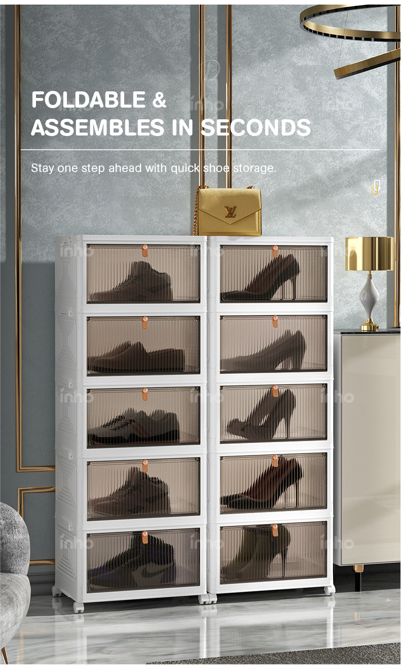 INHO L39/44cm (1-6 Layers) Foldable Stackable Plastics Shoes Storage ...