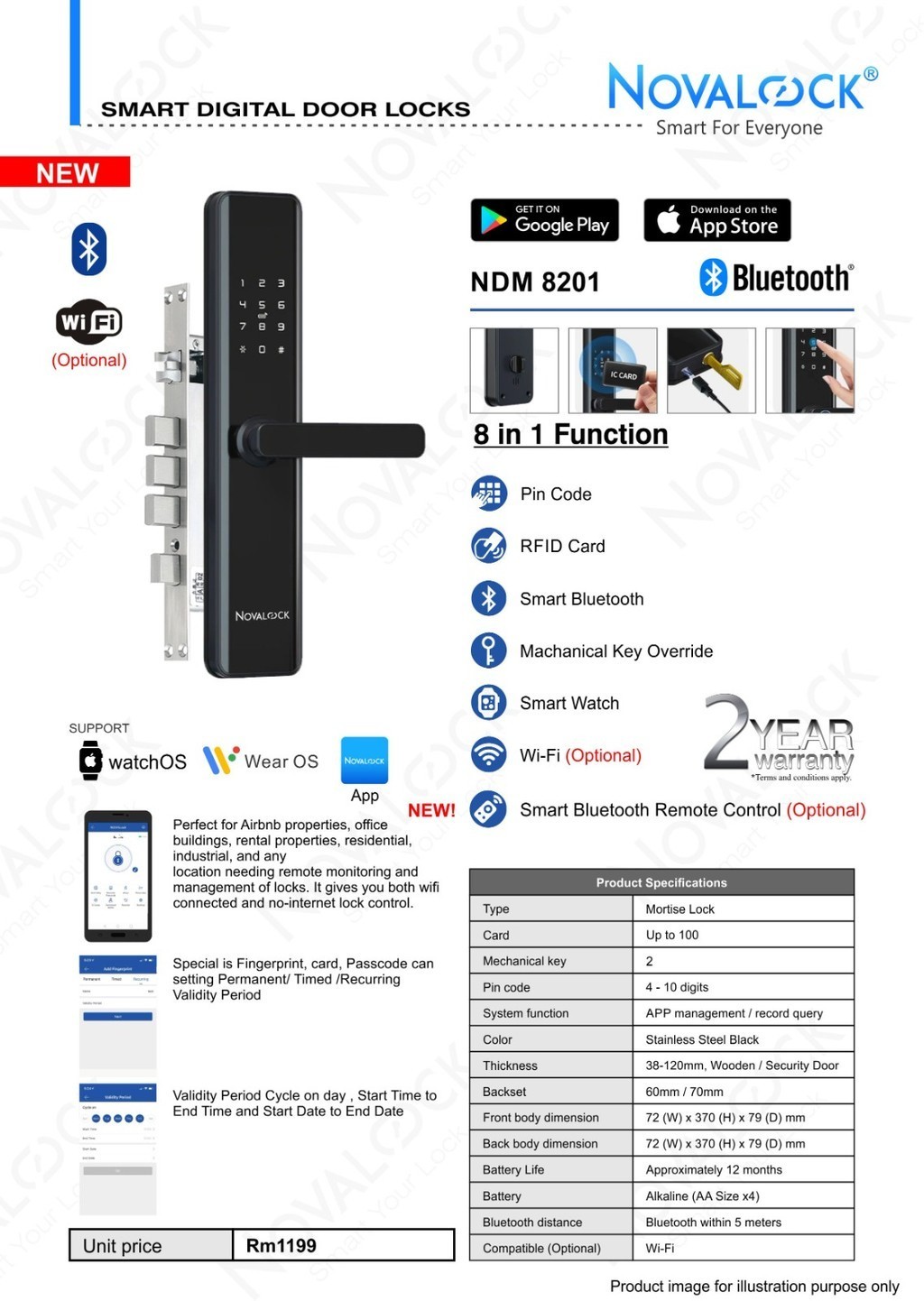 Novalock NDM 8201 Bluetooth APP SMART DIGITAL DOOR LOCK AIRBNB lock ...