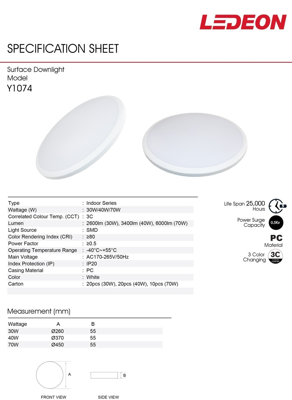 YETPlus LEDEON Y1074 Round 3 Color Changing 3C SMD LED Ceiling Light ...