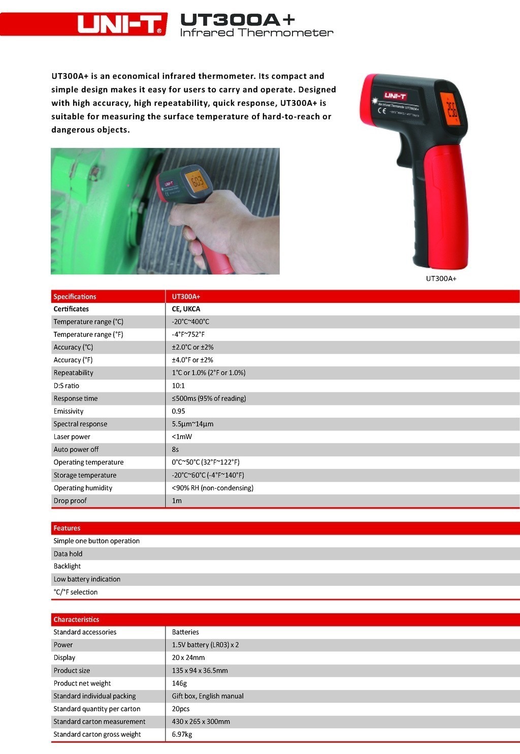 (1pc) Uni-T UT 300A+ / 302C+ / 306A Infrared Thermometer UT300A ...