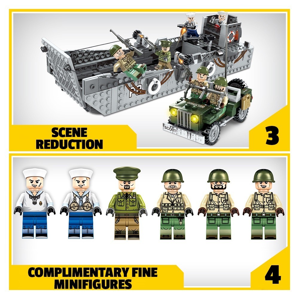 Sembo Block 207053 Survival Warfare Series Ship Military Jeep Garage ...