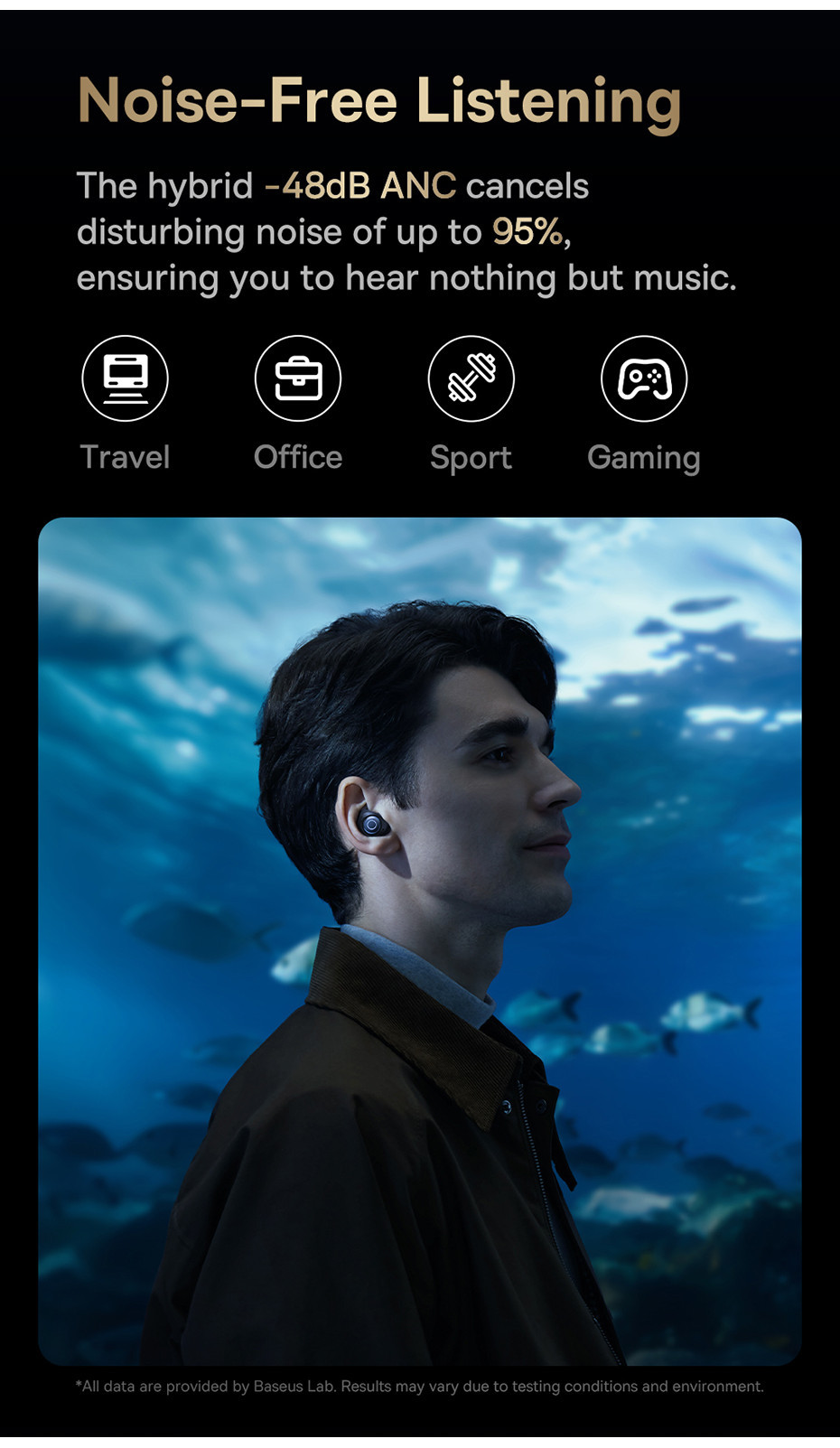 Baseus MA10 ANC Wireless Earphone Bluetooth 5.3 48dB Noise Cancelling ...