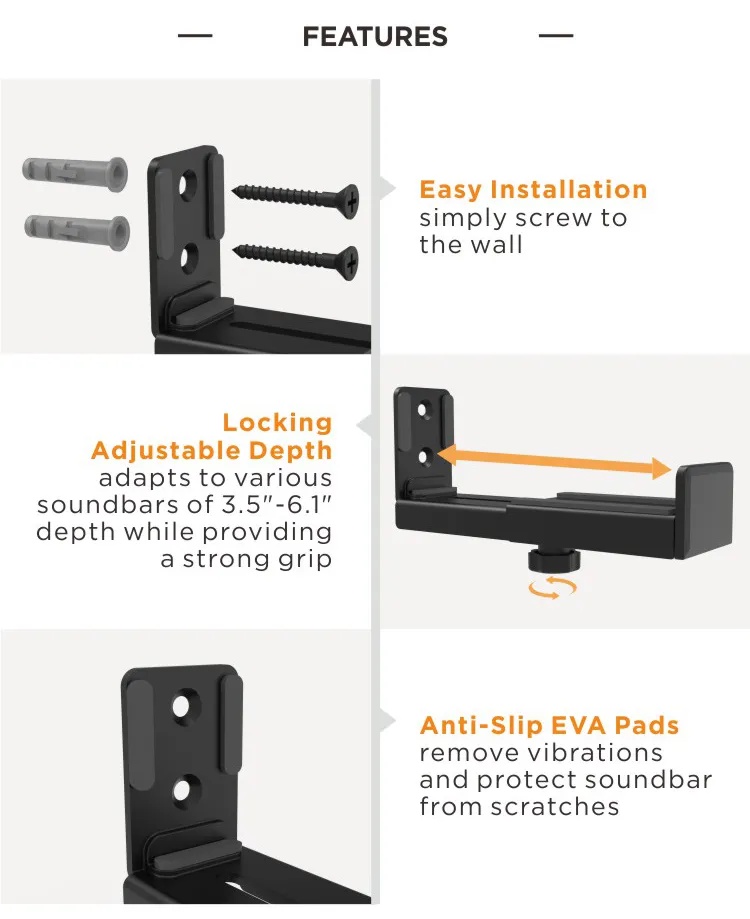 BRATECK SB-67 UNIVERSAL ADJUSTABLE SOUNDBAR WALL MOUNT BRACKETS - Sound ...
