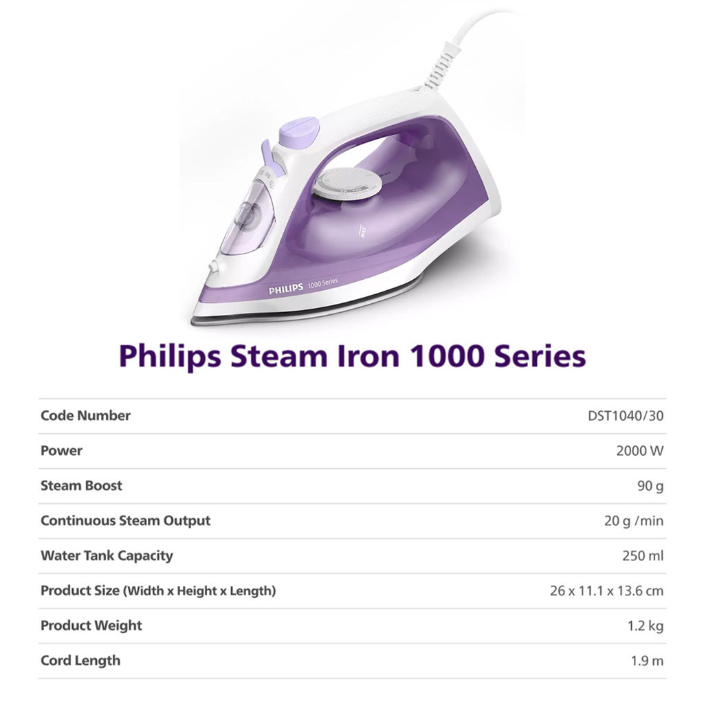 Philips 1000 Series Steam Iron (2000W) DST1040/DST1040/30 | Shopee Malaysia
