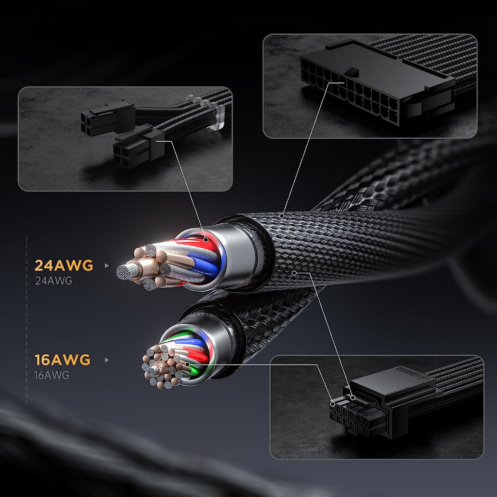 Asiahorse 16AWG 90° / 180° 12VHPWR PCIE 5.0 Sleeve Extension Cable Kit ...