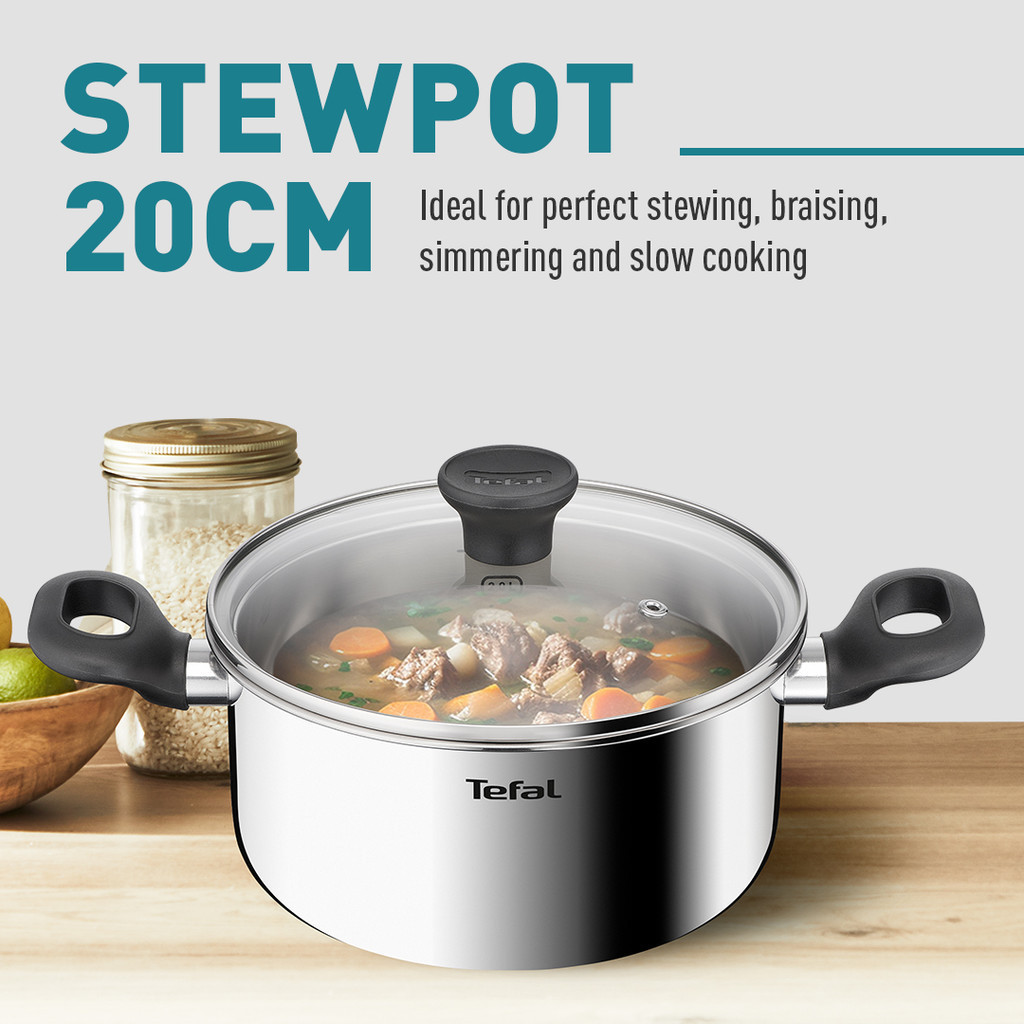 Tefal Starter Stewpot W/Lid 20cm (Stainless-steel cookware, Premium quality stainless-steel ...