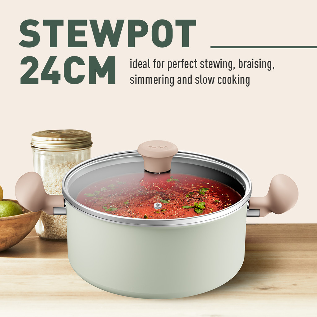 Tefal So Matcha Stewpot with lid 24cm (Non-stick Cookware, Titanium 2x ...