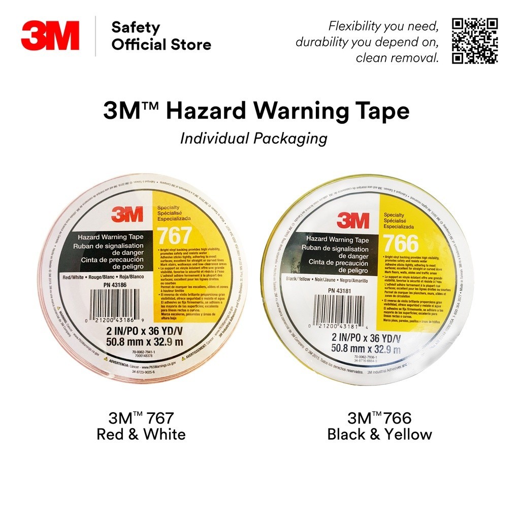 3M™ 766 Black & Yellow/ 767 Red & White Stripe Hazard Warning Floor ...